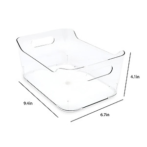 Isaac Jacobs 4-Pack Small Clear Storage Bins (9.4” x 6.7” x 4.1”) w/ Handles, Plastic Box Set, Home, Office, Fridge, Freezer, Kitchen, Pantry Organization Container, BPA-Free/Food Safe (Small, 4-Pack)