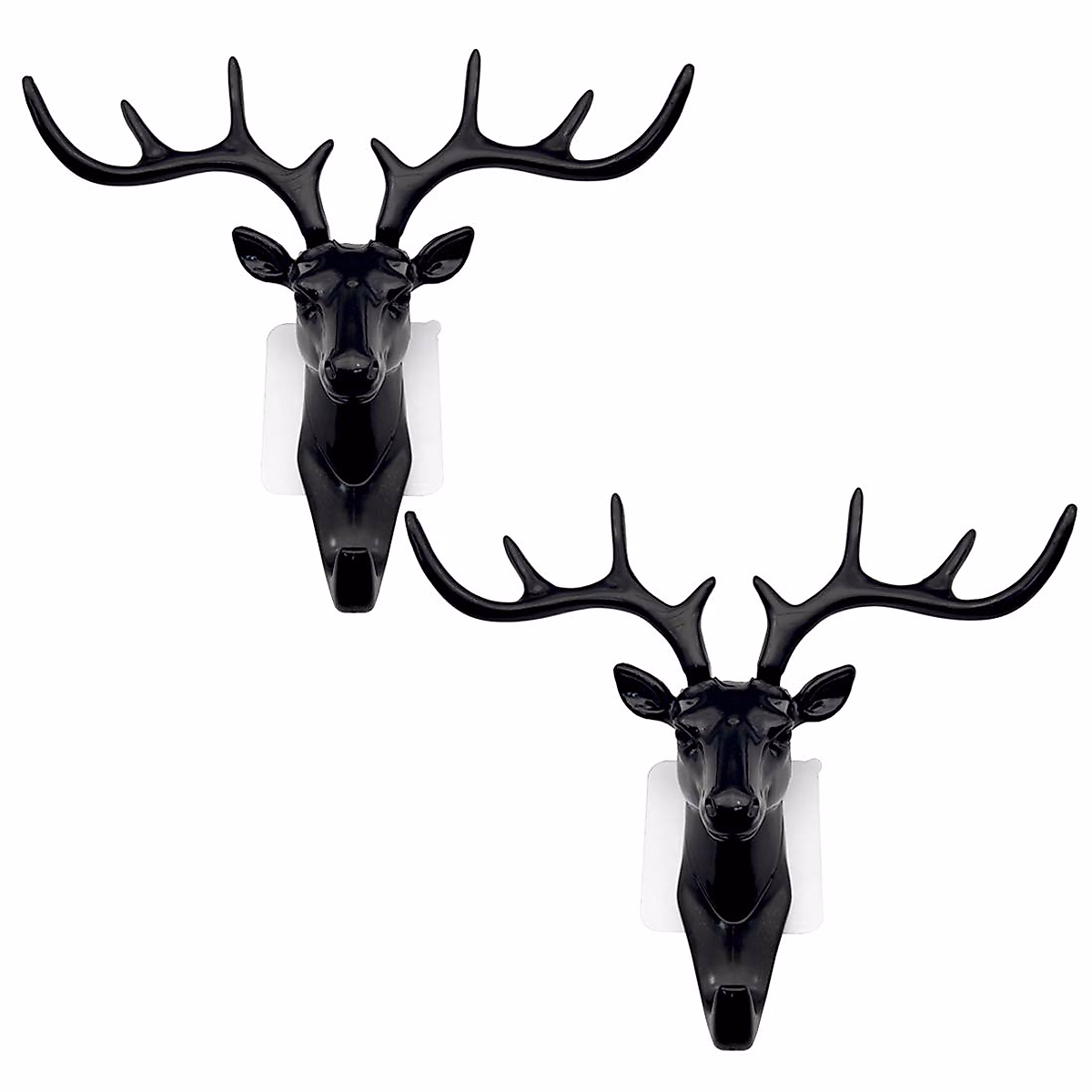Sipery 2Pcs Deer Head Hooks Self Adhesive Deer Antler Hooks Hanger Decorative Animal Wall Key Holders for Home or Office