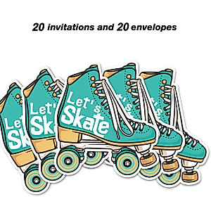 Roller Skating Party Invitations with Envelopes, 20 Set Skate Shaped Invitations Birthday Baby Shower Party Invites Supplies Favors, Double-Sided