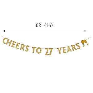MAGJUCHE Gold glitter Cheers to 27 years banner,27th birthday party decorations
