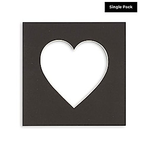 11x11 Mat Bevel Cut for 7x7 Photos - Precut Black Heart Shaped Photo Mat Board Opening - Acid Free Matte to Protect Your Pictures - Bevel Cut for Family Photos, Pack of 1 Matboard Show Kit With Acid
