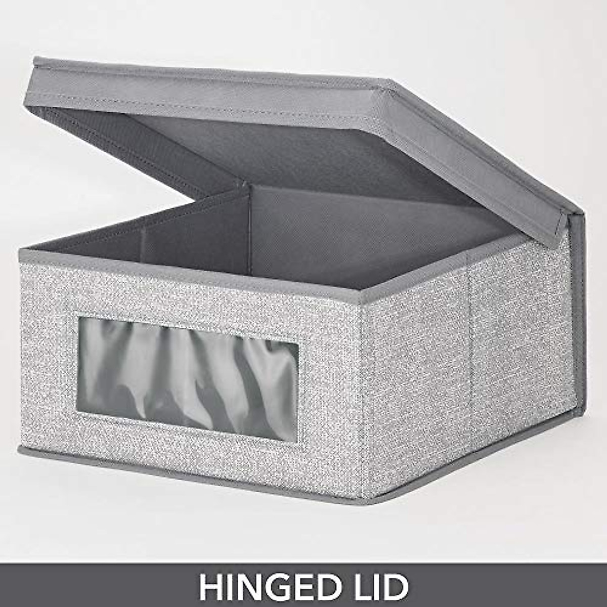 mDesign Medium Fabric Stackable Closet Storage Organizer Box with Front Window/Lid for Bedroom, Office, Mudroom Organization, Hold Clothes, Blankets, Linens, Lido Collection, 8 Pack, Gray