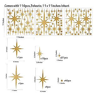 Star Wall Stickers Girls Room Wall Decals (116pcs) Sparkle Wall Sticker Stick and Peel Stars Stickers-6 Sizes