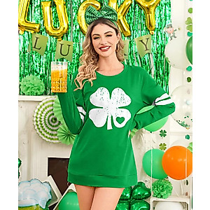 St Patricks Day Women's Pattys Paddys Shamrock Irish Sweatshirt Long Sleeve Clover Shirt Heart XL