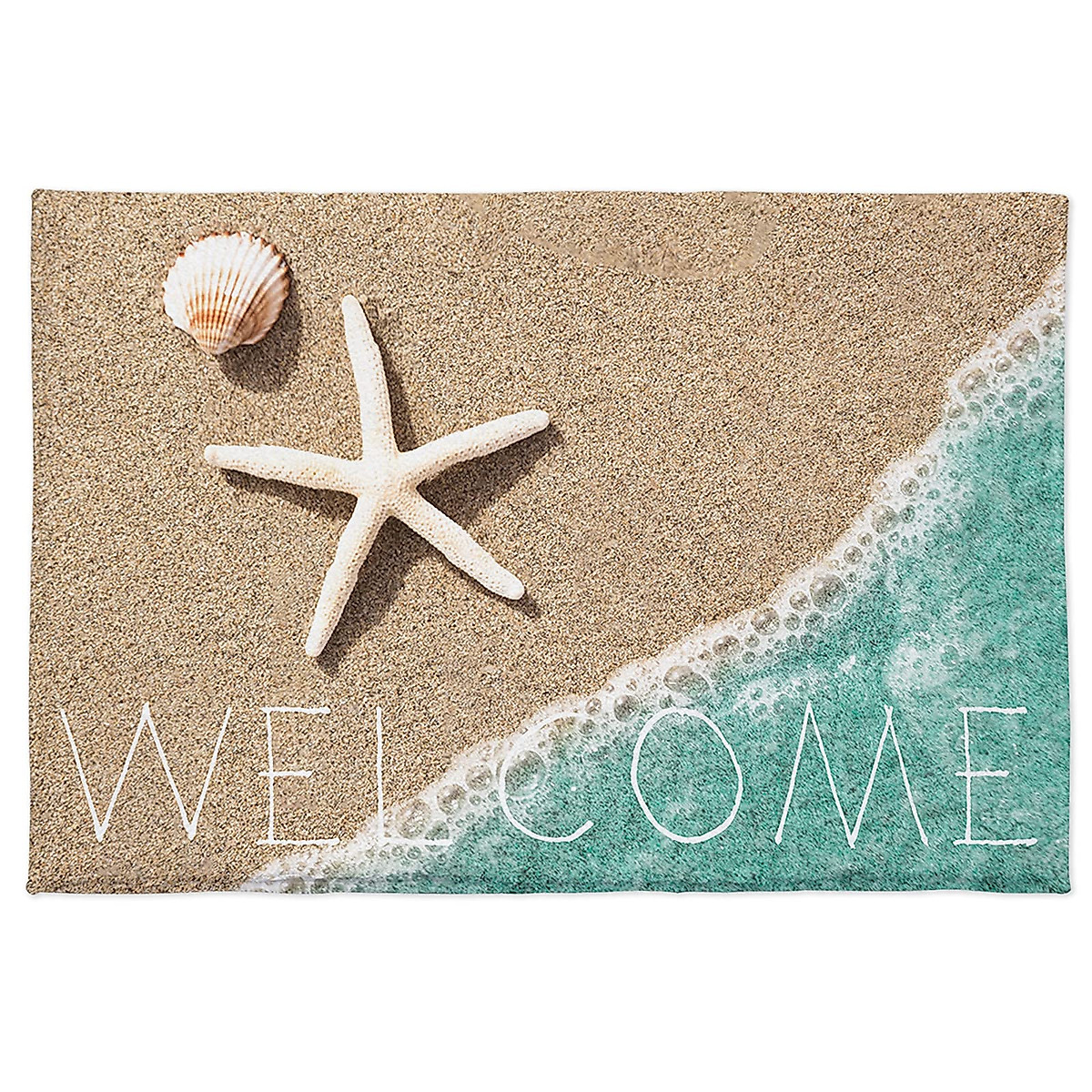 Fluffy Shag Area Rug,Coastal Beach Starfish Shells Ultra Soft Shaggy Carpet for Bedroom Living Room Bathroom Nursery, Teal Sea Water Floor Door Mats Home Decor 16×24in