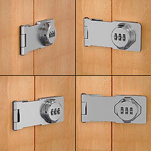 Keyless Combination Lock 3-Digit Combination Lock for Doors & Drawers Twist Knob Hasp Latch Lock with Password Code Zinc Alloy Latch for Kitchen Cabinets, Drawers, Cupboards (Silver)