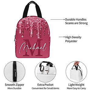 Personalized School Backpack for Daughter Son Custom Red Shinning Glitter Initial Casual Daypacks Lunch Tote Bag Customized Travel Book Bag with Name Knapsack Schoolbag for Teens Boys Girls College