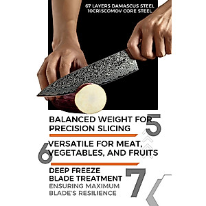 Cuttana Chef's Knife - 8-Inch - Vanguard Series - 67-Layer Damascus VG10 Japanese Steel - Including Wooden Sheath and Gift - Box Professional Kitchen Chef's Knife, Ergonomic Pakkawood Handle