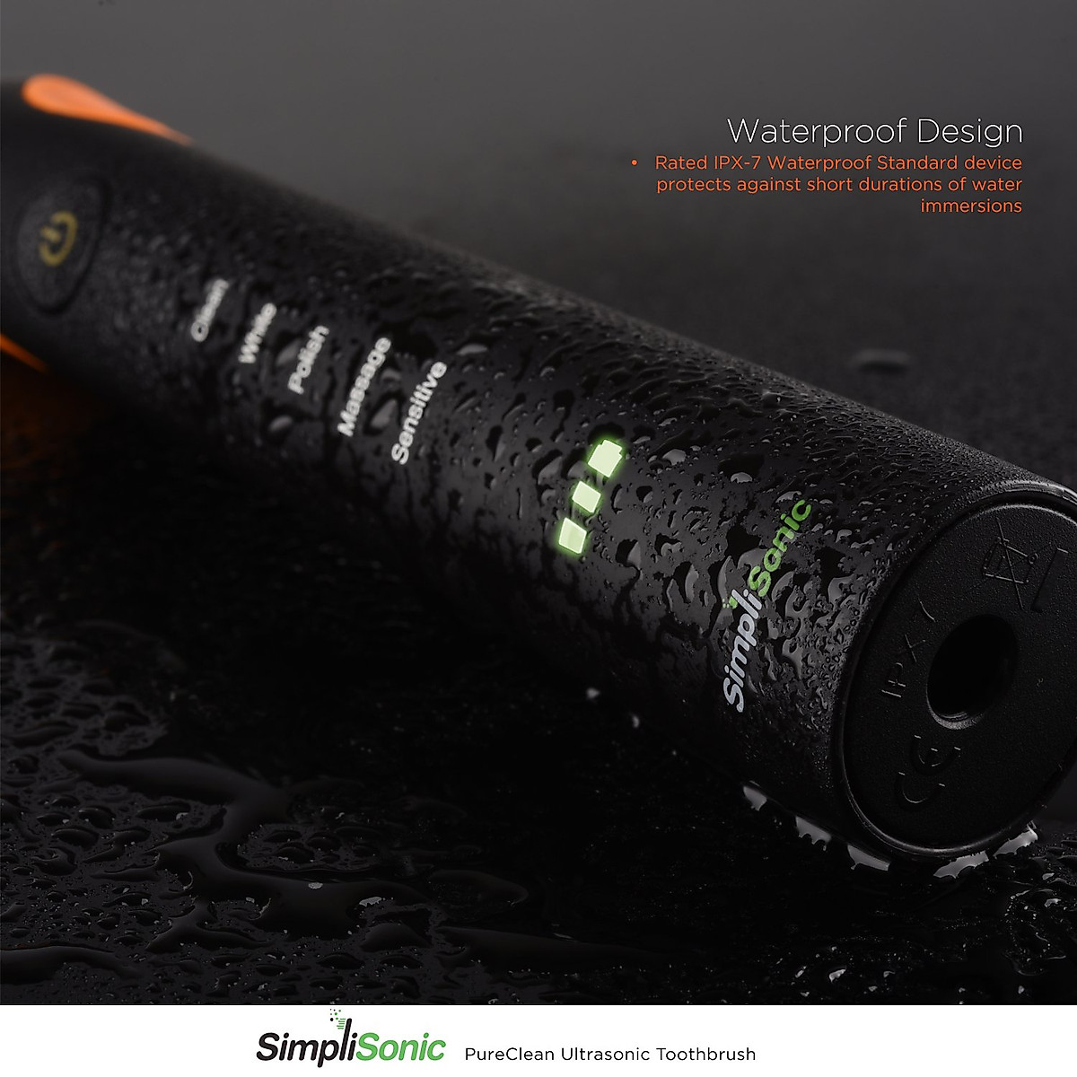 SimpliSonic Ultrasonic Rechargeable Electric Toothbrush Premium Package w/ 12 Heads (Black)