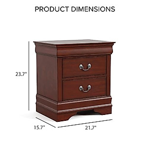 Furniture of America Arabella Traditional Solid Wood Nightstand with Drawers and Antique Nickle Handles, Small Bedside Table, No Assembly Wooden Night Stand for Bedroom, Guest Room, Dorm, Cherry