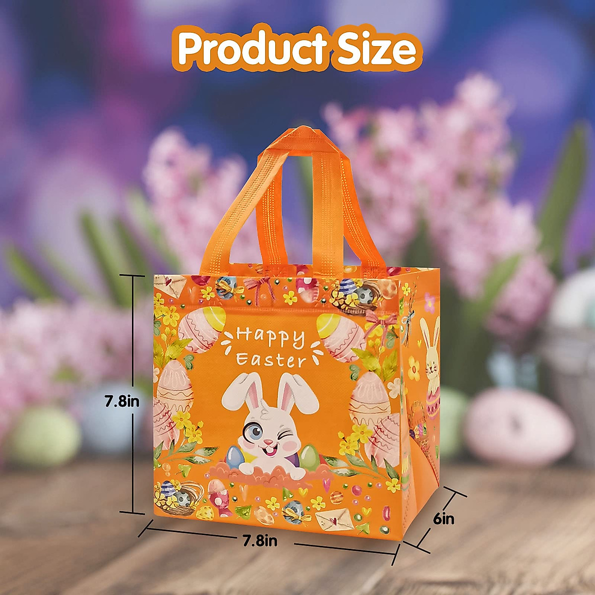 Easter Gift Bags 9 Piece, Easter Bags With Handles, Small Easter Egg Hunt Bags, Reusable Non-Woven Easter Tote Party Bags, Easter Goodie Bags Decorated With Rabbits, Eggs