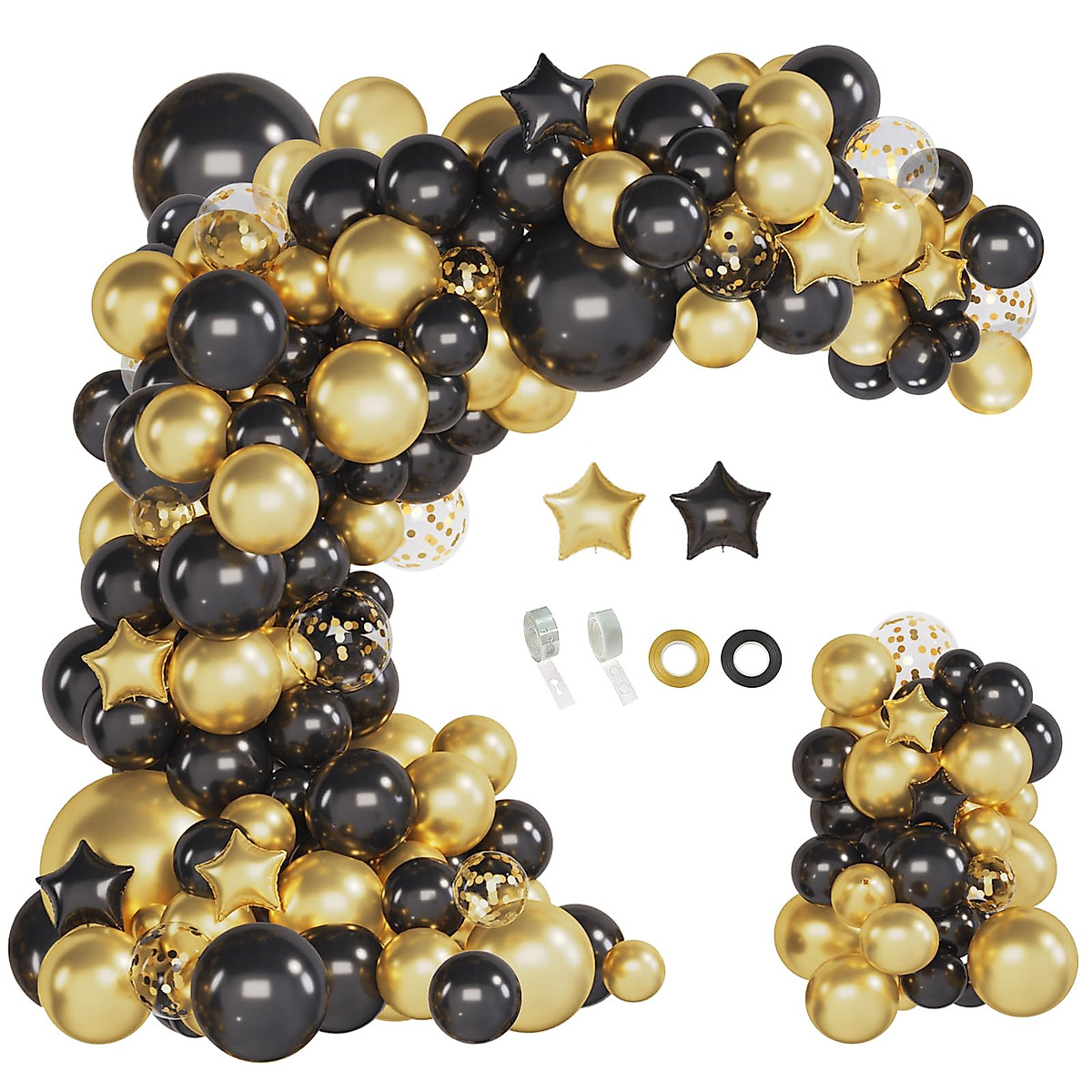 iLaFm 150pcs Black Gold Balloons Garland Arch Kit with Star Balloons for Graduation Class of 2024 Prom Birthday Retirement New Years Eve Wedding Anniversary Baby Shower Party Decorations