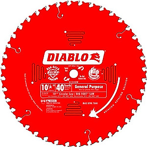 Freud D1040W Diablo 10-1/4-Inch 40 Tooth ATB General Purpose Saw Blade with 5/8-Inch and Diamond Knockout Arbor, Multi