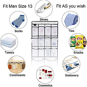 TidyMaster 2 Pack Extra Large Hanging Over Door Shoe Organizers, 12 Mesh Pockets + 6 Large Mesh Storage Various Compartments with 8+8 Hooks Shoes Holder for Closet Bedroom, White (59 x 21.6 inch)…