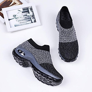 Women's Walking Shoes Sock Sneakers - Mesh Slip On Air Cushion Lady Girls Modern Jazz Dance Easy Shoes Platform Loafers Grey,5.5