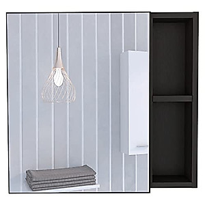 Queets Medicine Single Door Cabinet with Mirror, 2 Open Shelves, and 3 Inner Shelves, Black