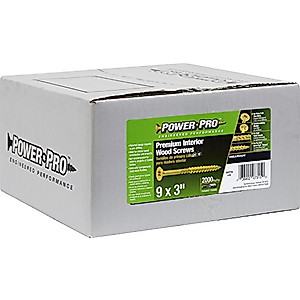 Power Pro 967770 Wood Screws, 9 x 3, Premium Star Drive Indoor Cabinet Screws, Gold Yellow Zinc, 1/4 Keg, 2000 pcs