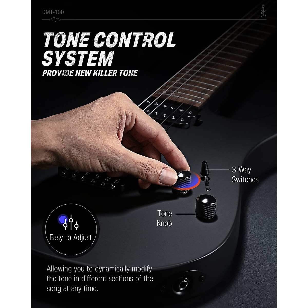 Donner Solid Body Electric Guitar, Matte Finish 39 Inch Metal Electric Guitar Beginner Kits with Bag, Strings, Strap, Cable, Strings Dampener for Rock Music Lover, DMT-100 (Matte Black)