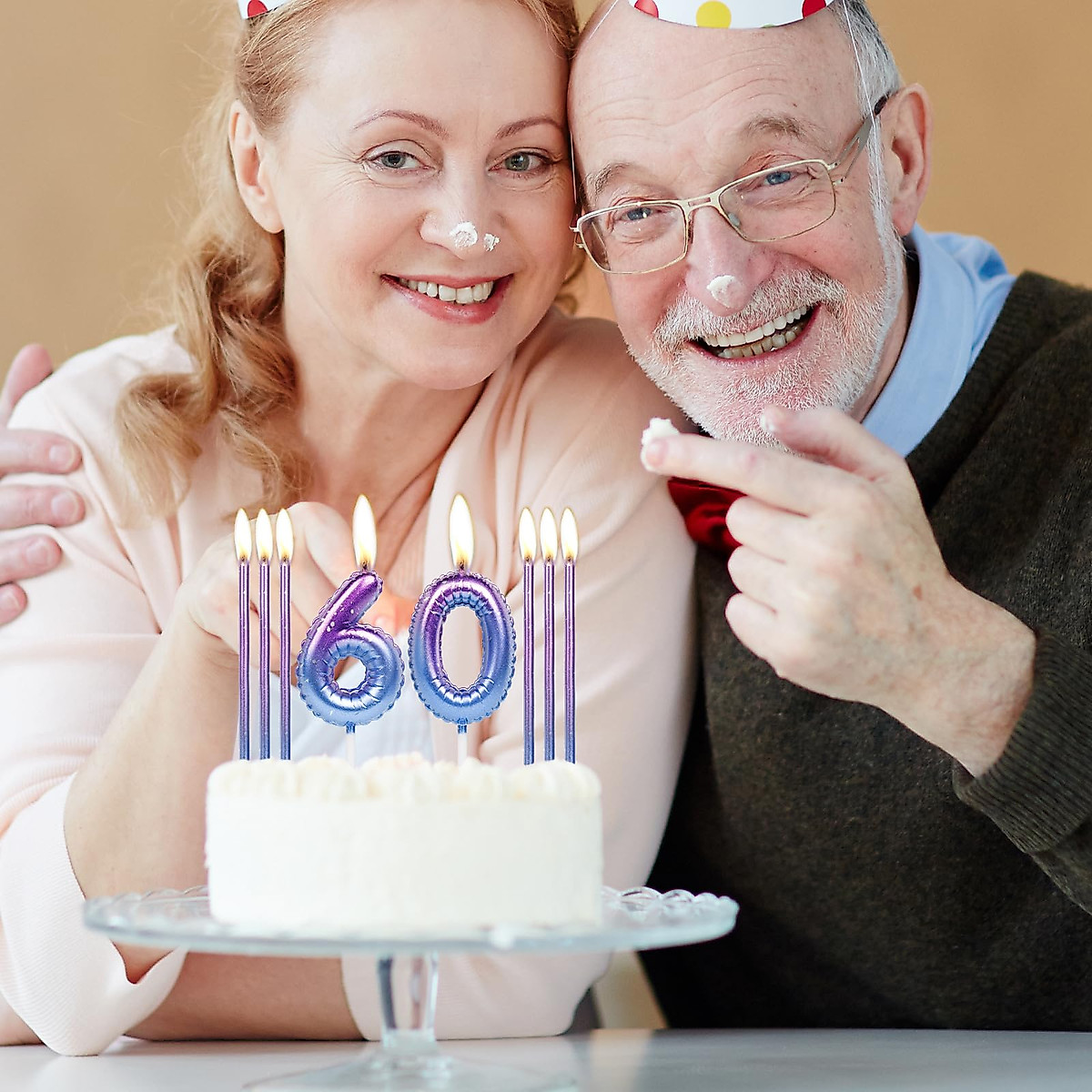 iNINGER New Purple Blue Number 7 Happy Birthday,7th Helium Foil Balloons Style Digital Gradient Candles,3D Number Candles for Birthday Cake Party Decoration Wedding Anniversary Celebration Supplies