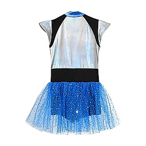 Doomiva Girls Alien Costume Kids Halloween Robot Cosplay Outfits Shiny Metallic Leotard Sparkly Tutu Tulle Dress Blue 16 Years
