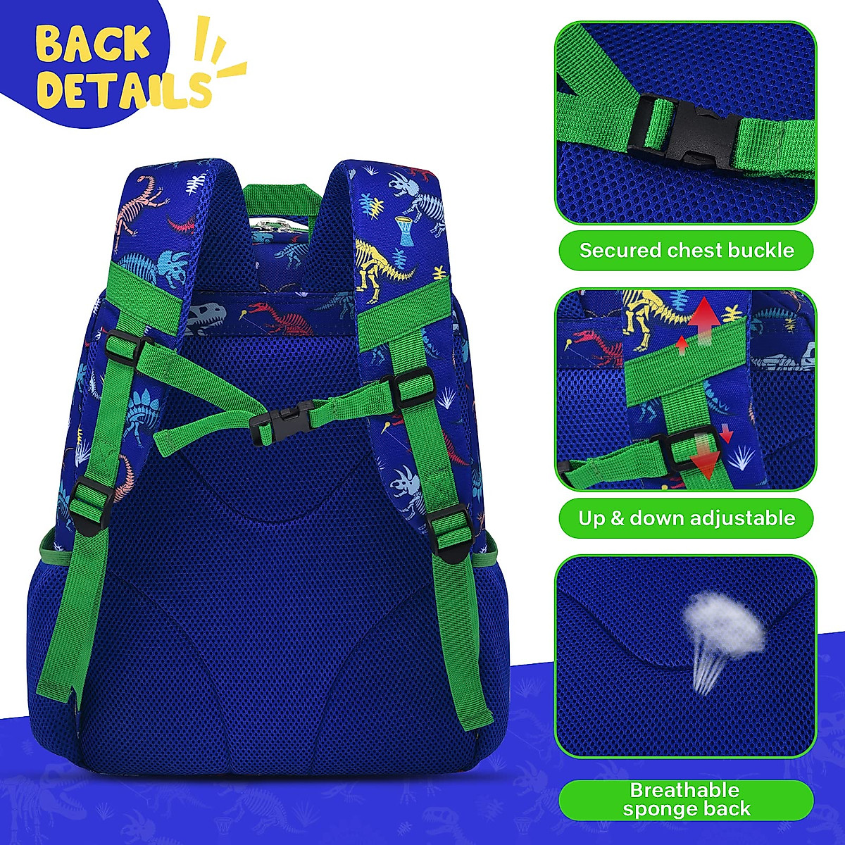 WERNNSAI Dinosaur Backpack - Luminous Dinosaur Fossils School Backpack for Kids Boys Book Bags Preschool Kindergarten Elementary 17” Schoolbag Hiking Travel Casual Backpack with Chest Strap