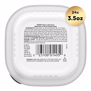 CESAR Adult Wet Dog Food Classic Loaf in Sauce Chicken & Liver Recipe, 3.5 oz. Easy Peel Trays, Pack of 24