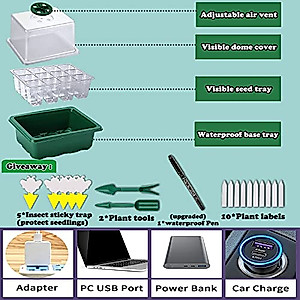 Plus Seed Starter Tray with Grow Light,5 Pack Seed Starter Kit,Increase Germination Rate&Adjustable Humidity&Reusable Seed Starter with Grow Light,Total 60-Cell Seed Starter Tray-Include Planting Kit