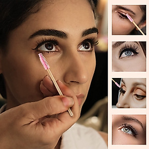 100 Pcs Disposable Mascara Wands, Bamboo Spoolies Brush for Eyelash Extensions, Spooly Eyelash Eyebrow Brushes Lash Wand Applicator Makeup Kits, Pink