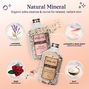 SpaLife Tea Spa Petal-Infused Effervescent Mineral Bath Salts - Lavender & Rose, 2-Pack 17.6 oz. ea for Relaxing Aromatherapy and Soothing Soaks