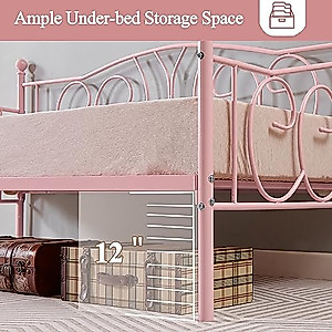 VECELO Metal Daybed Frame Multifunctional Platform Bed Sofa Mattress Foundation with Deluxe Headboard, Twin, Pink