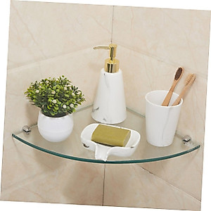 Beatifufu 2Pcs Corner Shower Shelf Tempered Bathroom Wall Mounted Storage Holder Floating Shelves for Inside Shower Bathroom Organizer Rack