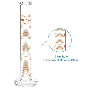 StonyLab 4-Pack Borosilicate Glass 50ml Heavy Wall Graduated Cylinder Measuring Cylinder, 50ml