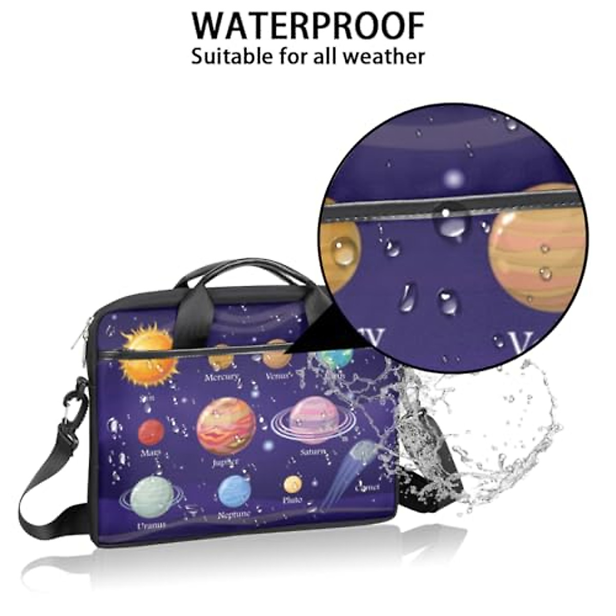Planet Laptop Computer Bag Waterproof Shoulder Messenger Bag 13-15 inch Durable Laptop Tote Bag with Shoulder Strap Handle Lightweight Crossbody Briefcase