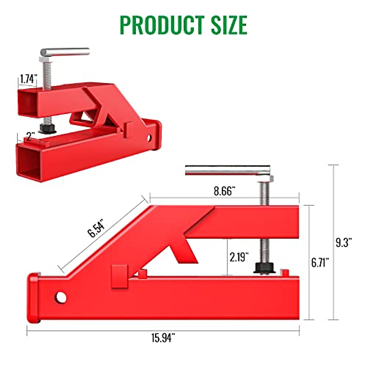 RbhAuto Red Tractor Clamp on Trailer Hitch 2" Ball Mount Receiver, New Upgrade Forklift Bucket Trailer Hitch Attachment, Adapter Compatible with Kubota Deere Bobcat Front Bucket Accessories