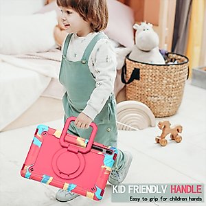 Galaxy Tab S8 Plus Case/Galaxy Tab S7 FE 5G Case Kids/Tab S7 Plus Case 12.4" SM-T738, Dteck Shockproof Case with 360°Swivel Kickstand Case for Samsung Galaxy Tab S8+/Tab S7 FE/Tab S7+, Rainbow & Rose