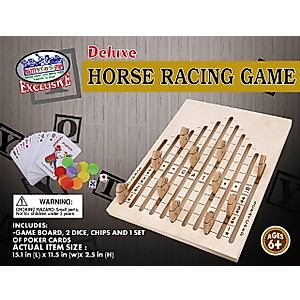 Matty's Toy Stop Deluxe Wooden Horse Racing Derby Game with Dice, Playing Cards & Chips