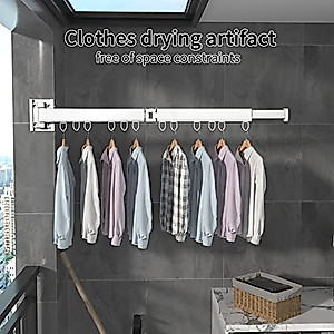 Clothes Drying Rack Retractable Wall Mounted Drying Racks 2 fold Indoor Collapsible Clothing Racks Space Saving Hanging Clothes Laundry Drying Rack for Room Organization Balcony Bathroom White
