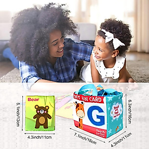 Adpartner Baby Soft Alphabet Cards Toy, 26Pcs ABC Learning Flash Cards with Drawstring Storage Bag, Washable Cloth Letter Cards Early Educational Toys for 0 1 2 3 Years Old Babies Infants Toddlers