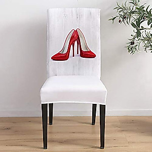 Red High Heels Removable Chair Covers, Furniture Protector for Kids, Pet, Easy to Clean Chair Protectors Covers Set of 8 - White Wooden Board