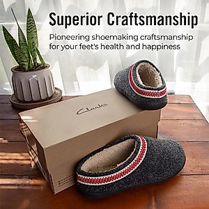 Clarks Womens Wool Felt Clog Slippers Warm Cozy Indoor Outdoor Faux Plush Soft Fur Lined Slipper for Women (Charcoal, 7 M US)