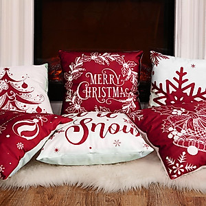 6 Pcs Christmas Pillow Covers Cushion Covers Decoration Christmas Pillow Cover Holiday Decor Throw Pillow Case for Sofa Couch Christmas Office Bedroom Decorations (Warm Style,20 x 20 in)