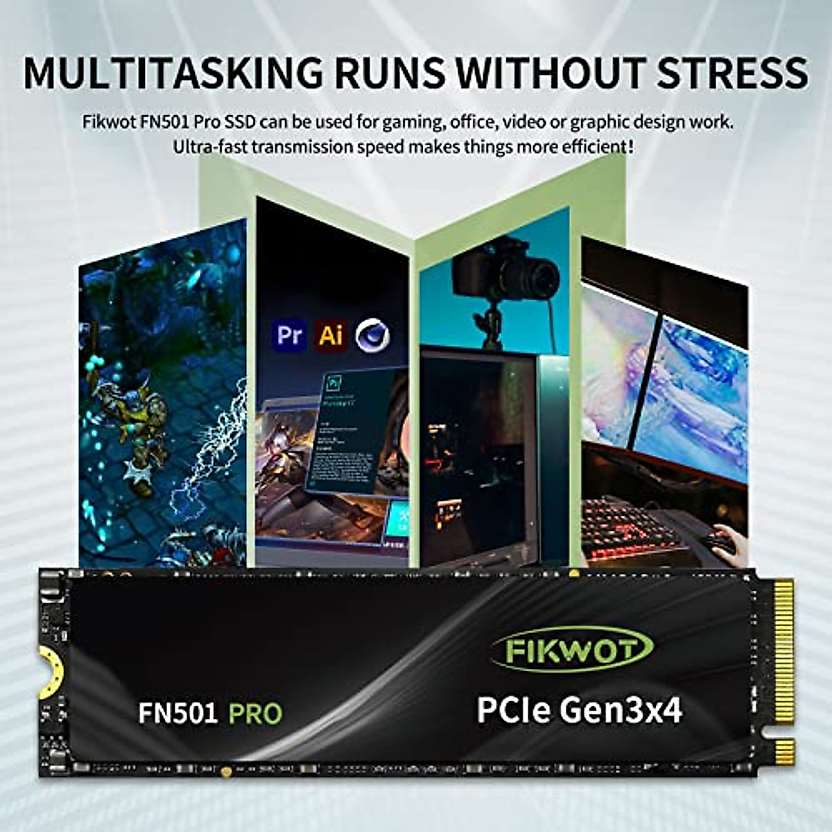 Fikwot FN501 Pro 2TB NVMe SSD - M.2 2280 PCIe Gen3 x4 Internal Solid State Drive with Graphene Cooling Sticker, Up to 3,500MB/s, SLC Cache 3D NAND TLC, Compatible with Laptop & PC Desktop