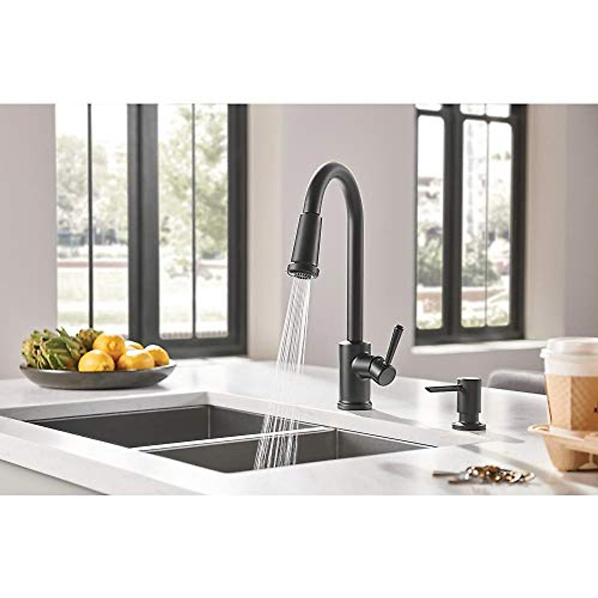 Moen Indi Single-Handle Pull-Down Sprayer Kitchen Faucet with Reflex and Power Clean in Matte Black