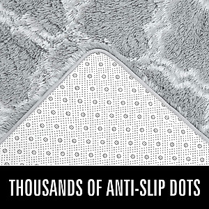 LOCHAS Luxury Shag Area Rug 4x6 Feet Geometric Plush Fluffy Rugs, Extra Soft Carpet Moroccan Rugs for Bedroom Living Room Dorm Kids, High Pile Shaggy Floor Rug Decor, Light Grey/White