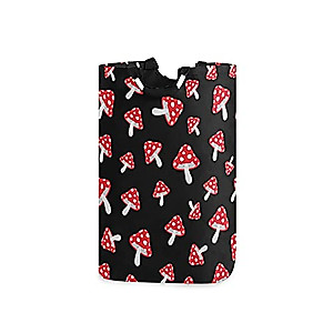 susiyo Large Laundry Basket Forest Mushrooms on Black, 22.7inch Laundry Bag Hamper Collapsible Storage Bin with Handles