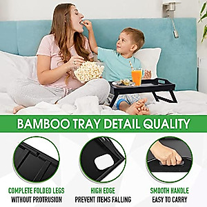 Artmeer Bed Tray Table with Foldable Legs,Bamboo Breakfast Tray with Handles Ideal for Sofa, Bed, Eating,Working,Used As Laptop Desk Snack Tray 2 Pack Black