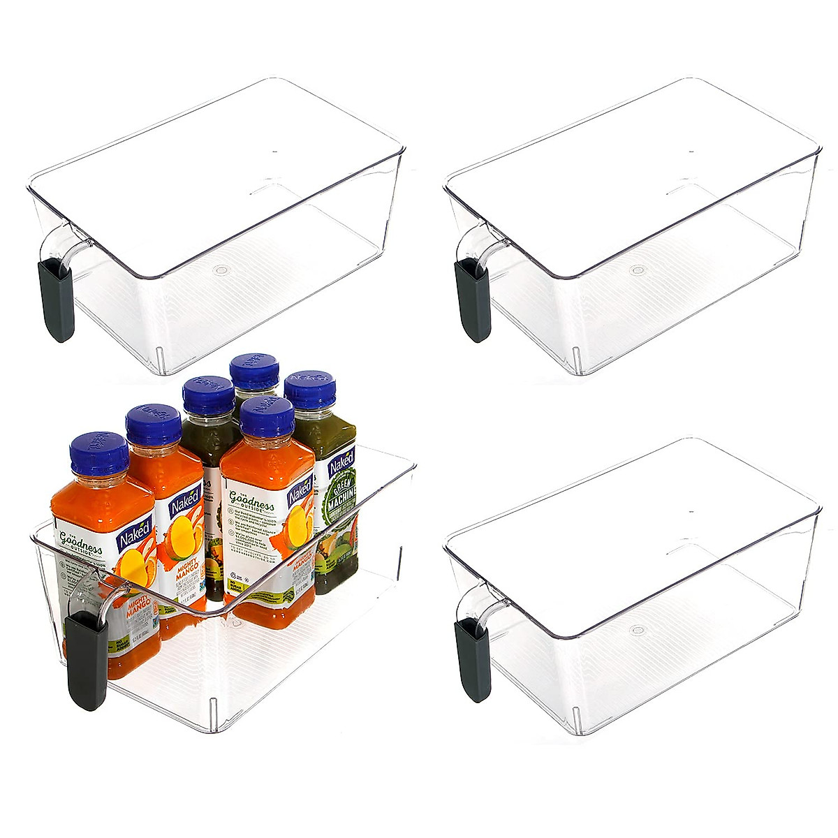 SERENITA Clear food storage bins with handle, refrigerator organizer containers, canister sets for kitchen counter, 12.0x6.9x4.3