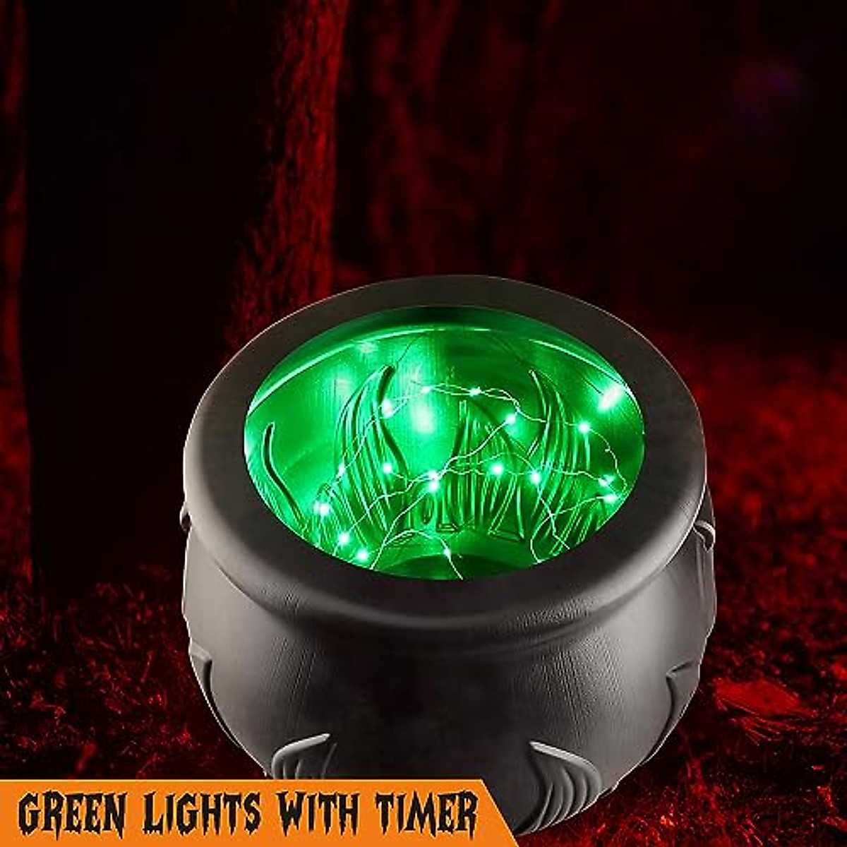 Halloween Cauldron Decorations Outdoor - Large Witches Cauldron on Tripod with Lights, Black Plastic Cauldron Decor with Timer Lights, Cauldron Witch Halloween Decorations for Porch Yard Lawn Outside