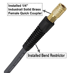 YOTOO Hybrid Air Hose 1/4-Inch by 25-Feet 300 PSI Heavy Duty, Lightweight, Kink Resistant, All-Weather Flexibility with 1/4-Inch Industrial Air Fittings and Bend Restrictors, Gray