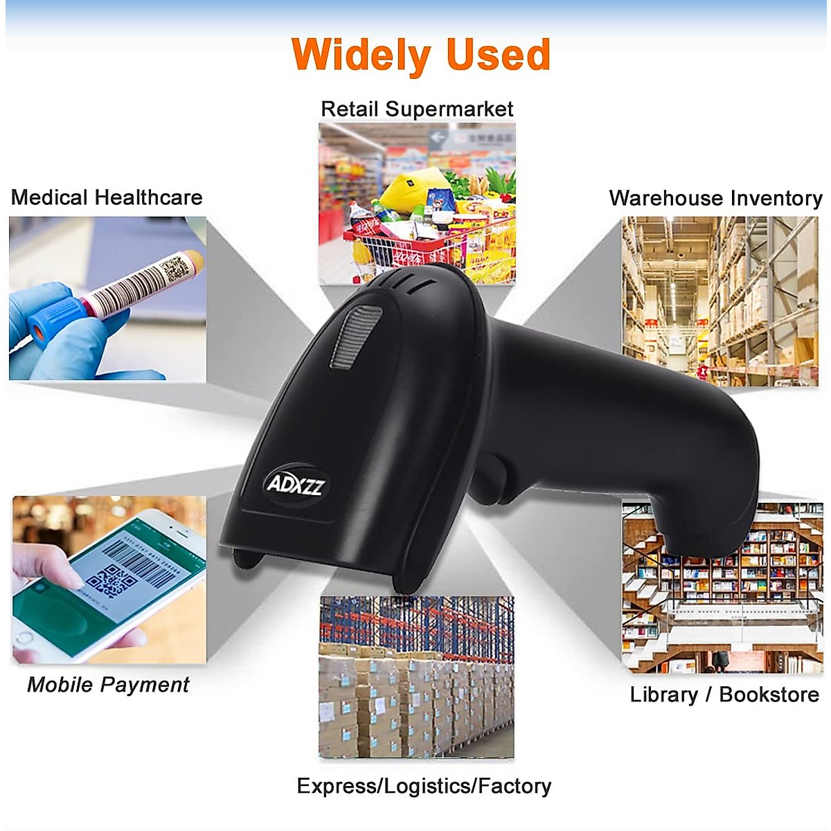 Barcode Scanner Wireless QR Code Scanner Support Screen 1D 2D Scan,ADXZZ Handheld Wired Rechargeable Portable Long Range Transmission Bar code Scanners Cordless Barcode Reader for Mobile Payment Store